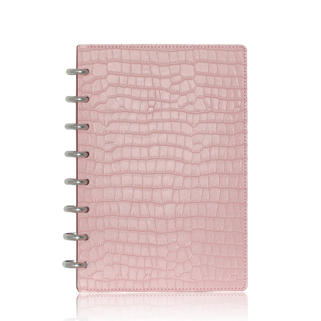 Blush Pink Croc Leather Planner Cover – Half Letter – Outlined