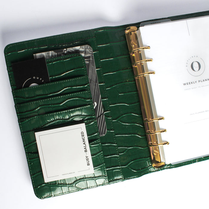 A5 | Croc Leather Planner Cover - Emerald Green – Outlined