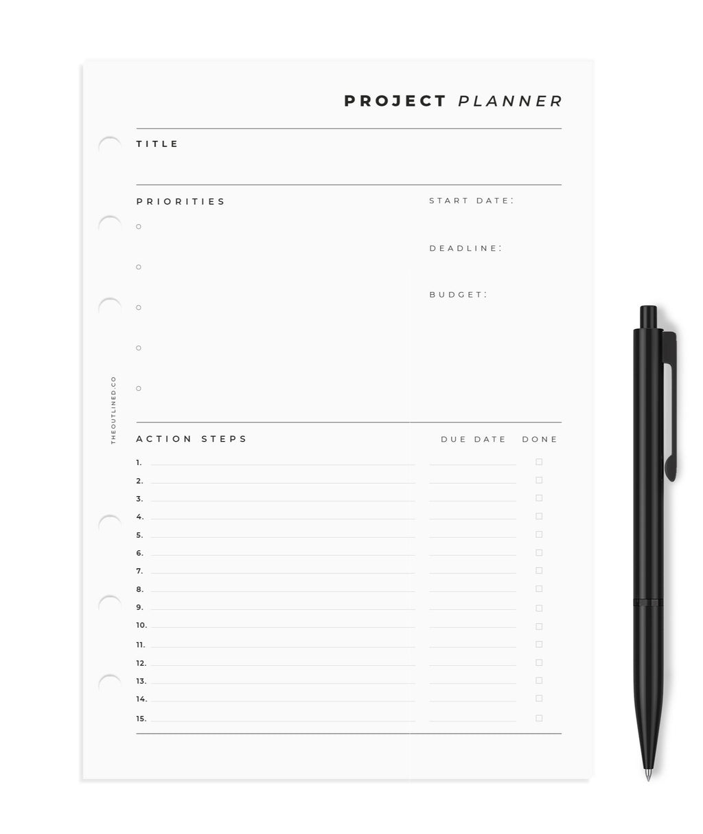 Project Planner Inserts – Outlined